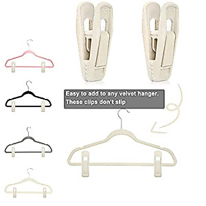 TOFIIGREM Velvet Hanger Clips for Velvet Hangers - 20 PCS Beige Non-Slip Velvet Clip for Pants Suit Skirt Hanger, Strong Velvet Clips Fit for Ivory Velvet Hangers