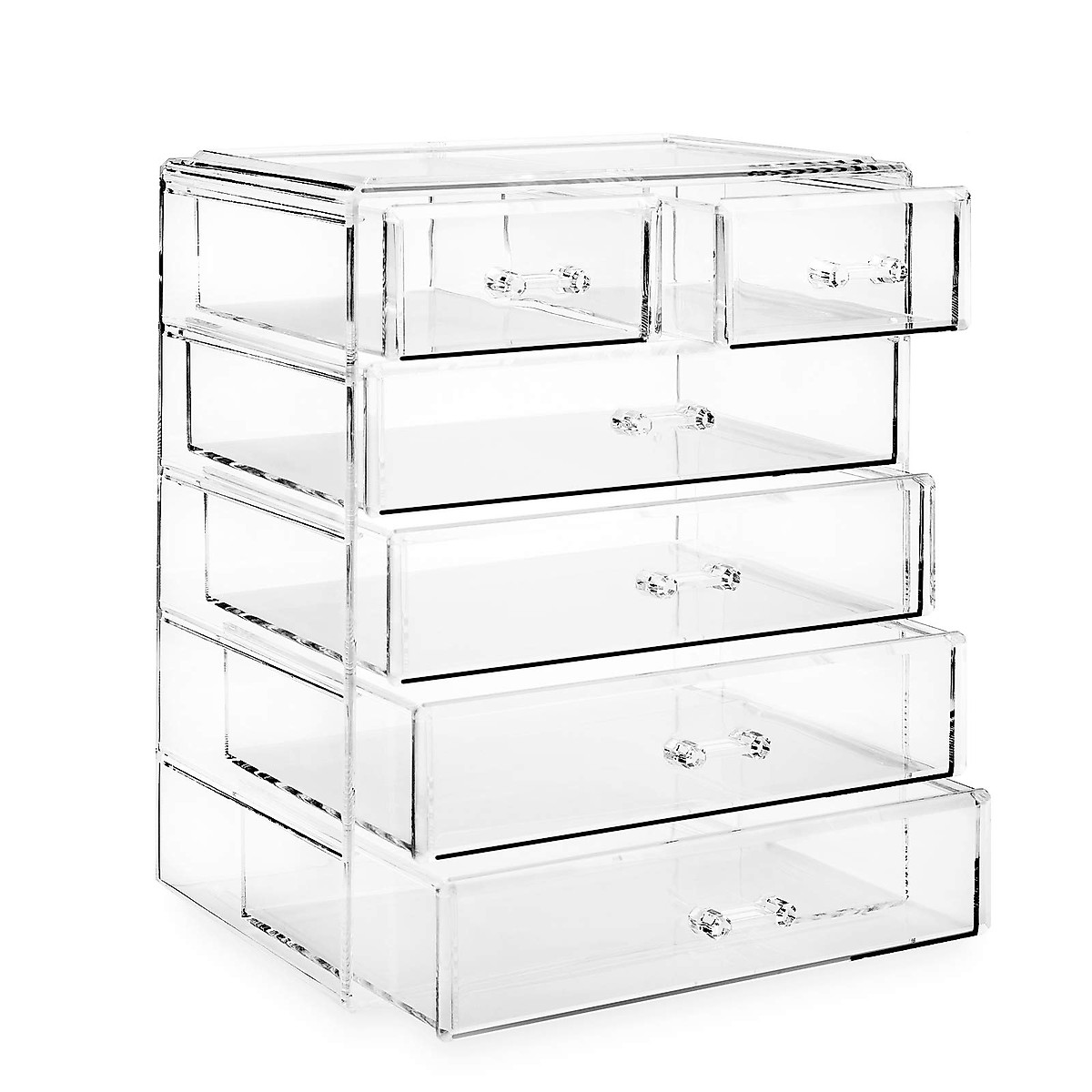 Casafield Acrylic Cosmetic Makeup Organizer & Jewelry Storage Display Case - 4 Large, 2 Small Drawer Set - Clear