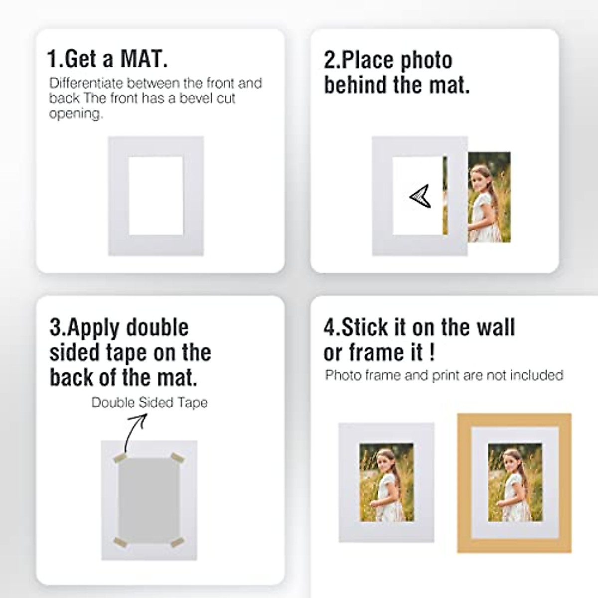 Falling in Art 50 Pack White Acid Free Pre Cut Mats - 11x14 Picture Frame Mats for 8x10 Photos with White Core Bevel Cut Matting for Prints, Artwork, and DIY Projects