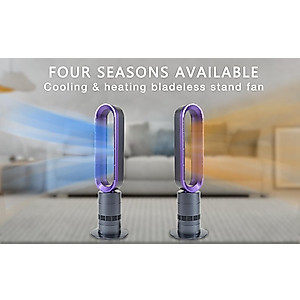 HealSmart 32-inch Space Heater Bladeless Tower Fan, Heater & Fan Combo, 9H Timer 10 Speeds with Remote Control, Air Circulator Fan for Home Air Conditioner, Purple