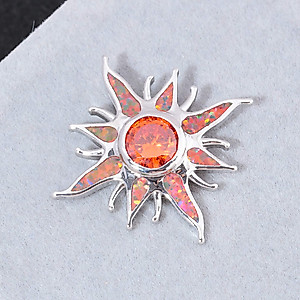 CiNily Created Orange Fire Opal Orange Garnet Rhodium Plated Women Jewelry Gemstone Pendant Necklace 1 1/4"