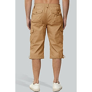 MAGCOMSEN Men's below Knee Long Shorts Cotton Work 3/4 Cargo Capris 7 Pockets Twill Military Summer Shorts Khaki 32