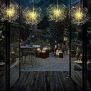 Firework Lights - MUSUNIA 120 LED Copper Wire Starburst Light, with Rechargeable Power Bank, 8 Remote Control Modes, 4 Piece Set of Christmas Party Garden Decoration