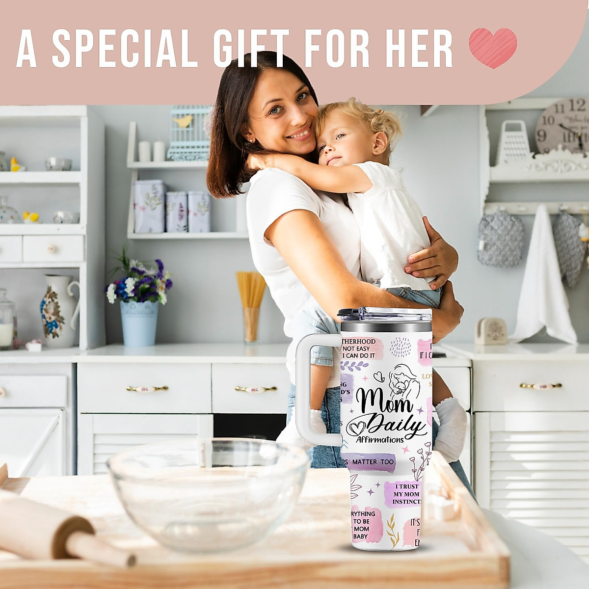 Mom Daily Affirmations Tumbler 40 OZ, New Mom Gift After Birth, First Time Moms to Be, Postpartum Cup for Birthday, Mother's Day, Christmas
