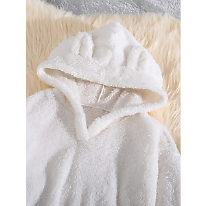 SOLY HUX Girl's Bear Ear Fuzzy Drop Shoulder Hoodie Sweatshirt with Sweatpants Two Piece Outfit Solid White