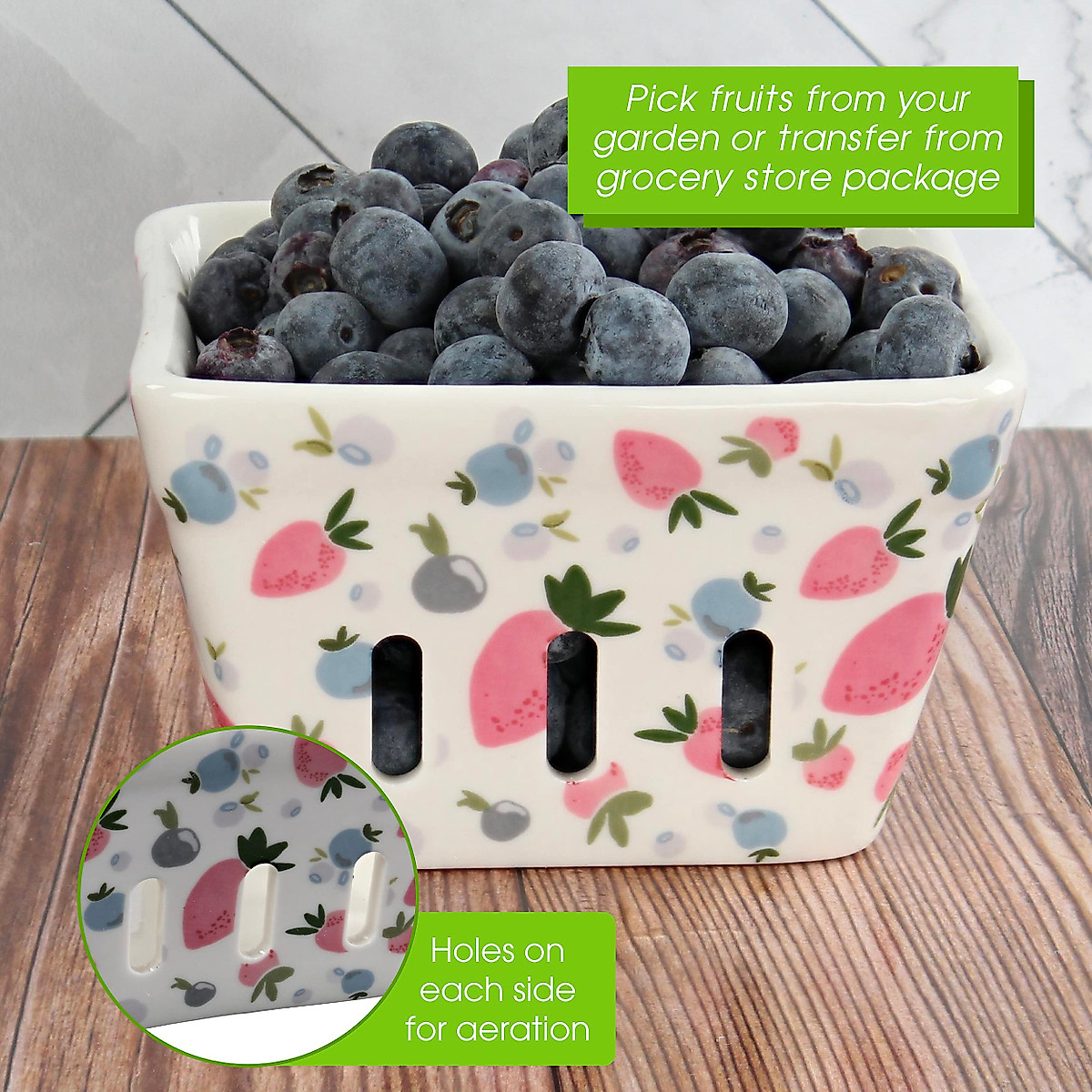 7Penn Ceramic Berry Basket Colander Fruit Bowl, Set of 4 - Decorative Ceramic Fruit Carton for Produce Storage