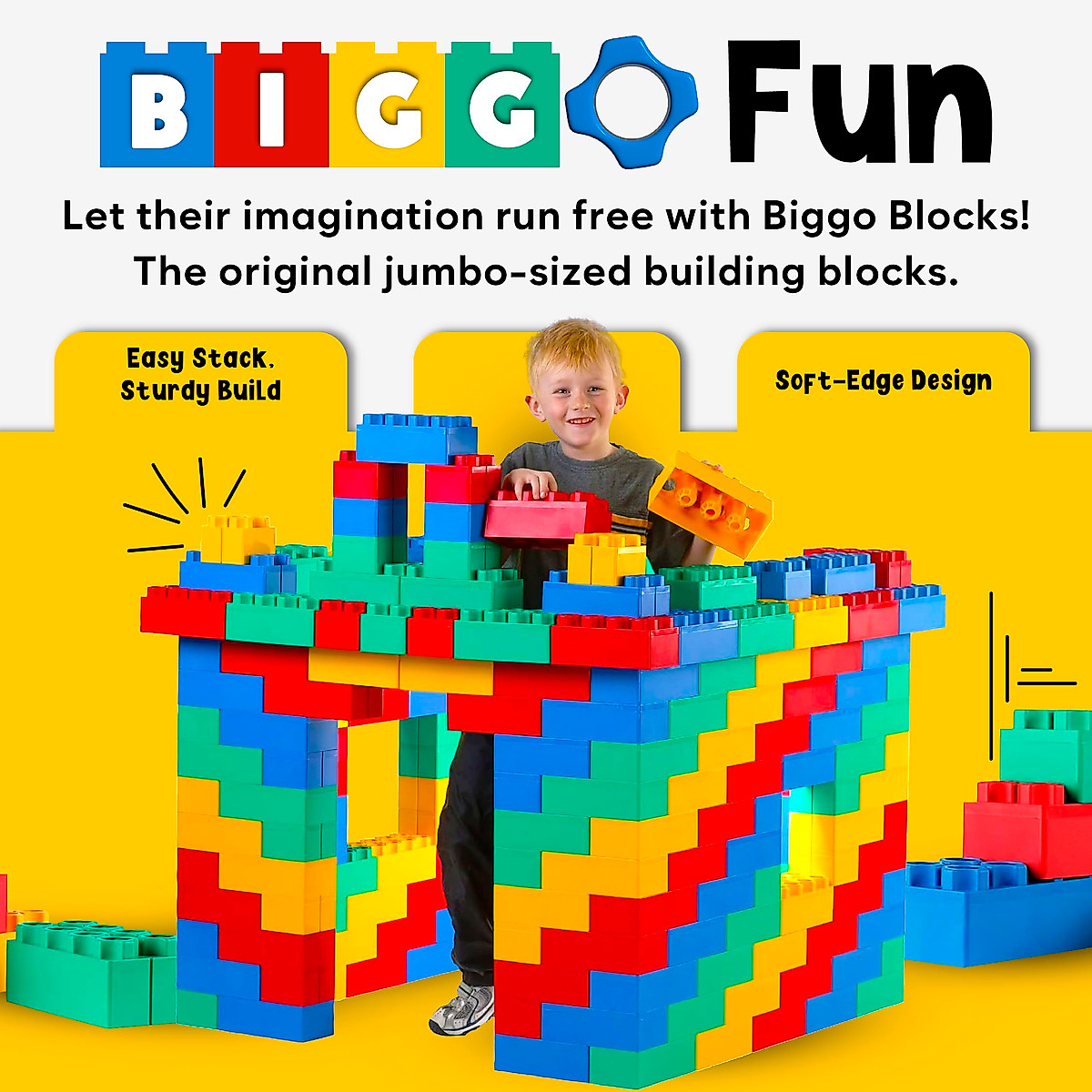 BiggoBlocks Big Blocks for Kids Ages 4-8, Indoor & Outdoor Blocks for Kids Jumbo Games, Large Building Blocks (96 PC) Standard Set