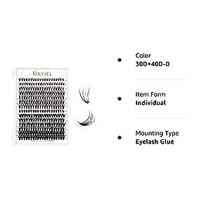 Lash Clusters Kolybel individual lashes 30D+40D 10-16MIX Clusters False Eyelash D Curl DIY Clusters 280pcs Lash Extensions Makeup Individual DIY Eyelash Extensions at Home (30D+40D,D-10-16MIX)
