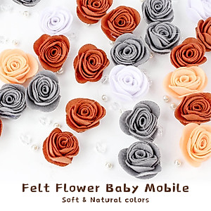 Baby Mobile for Crib, Felt Rose Flower Crystals Pearls Mobile Nursery Mobile for Boys Girls Boho Nursery Decor Soothe Toy Baby Shower Set for Infant Bedroom Hanging Decoration Toy