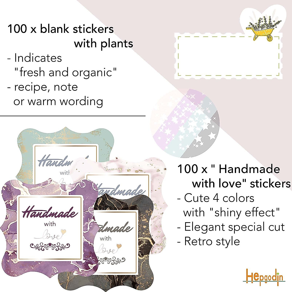 Handmade Soap Packaging Set | 200 Handmade with Love Stickers with Elegant Cut Labels | 100 Translucent Paper Bags | Wrapping Paper for Homemade Goods , Small Business Supplies Canning Crafts Supplies