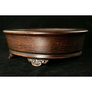 1 Pcs Vintage Oval Yixing Zisha Bonsai Pot, Succulent Planter + Net 8.25"x 6.25"x 2.5"