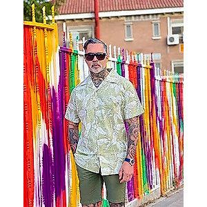 COOFANDY Men Hawaiian Floral Shirts Loose Fit Tropical Holiday Linen Beach Shirts
