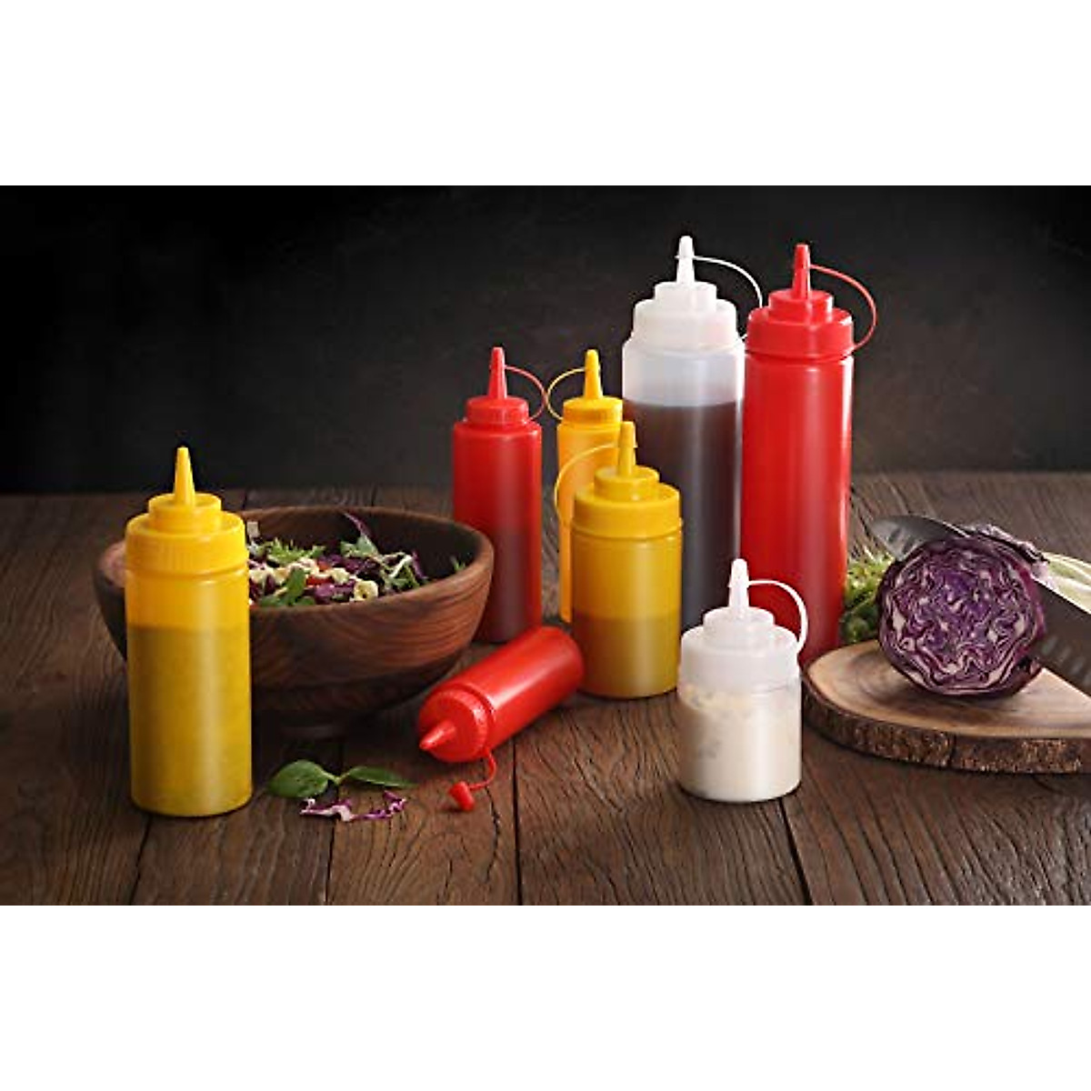 New Star Foodservice 26344 Squeeze Bottles, Plastic, Wide Mouth, 16 oz, Red, Pack of 6