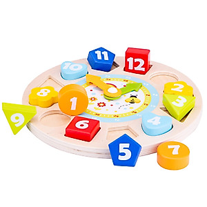 New Classic Toys Wooden Multi Clock Puzzle for Toddlers 2 Years and Up Educational Toys and Color Perception Toy for Preschool Age Toddlers Boys Girls