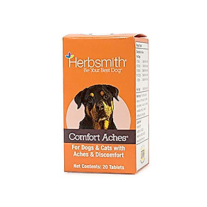 Herbsmith Comfort Aches – Herbal Pain Relief for Dogs + Cats – for Pet Aches + Pains – Anti-Inflammatory Supplement – 20 Tablets