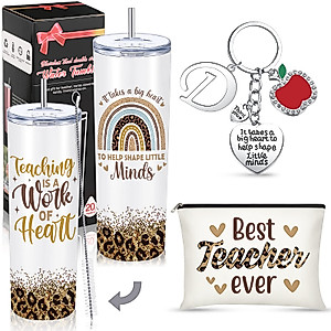 Gerrii 3 Pcs Teacher Appreciation Gifts in Bulk for Women Stocking Stuffers Gifts Tumbler Keychain Makeup Bag Set(A)