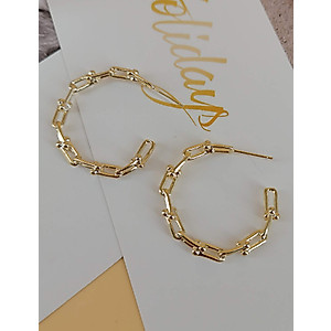Hoop Earrings for Women - Chain Hoop Earrings in 14k Gold - Link Hoop Stud Earring（Dia.20mm）
