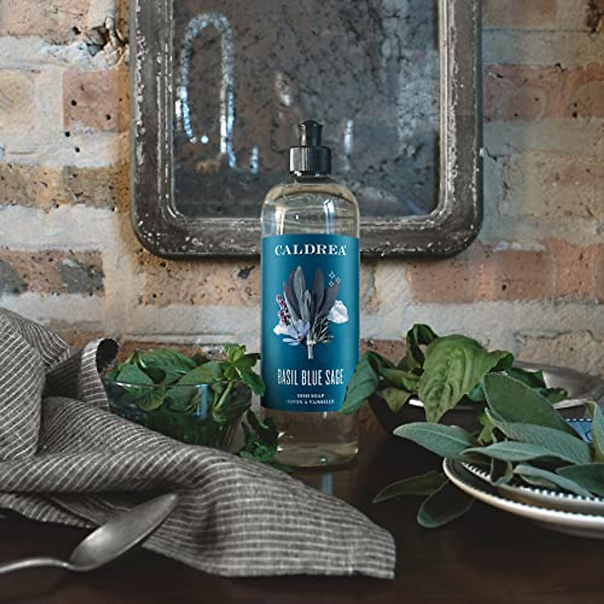 Caldrea Dish Soap, Biodegradable Dishwashing Liquid made with Soap Bark and Aloe Vera, Basil Blue Sage Scent, 16 oz , 3 Pack
