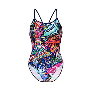 Arena Women's Standard Swimsuit Lace Back Allover, Navy-Multi, 38