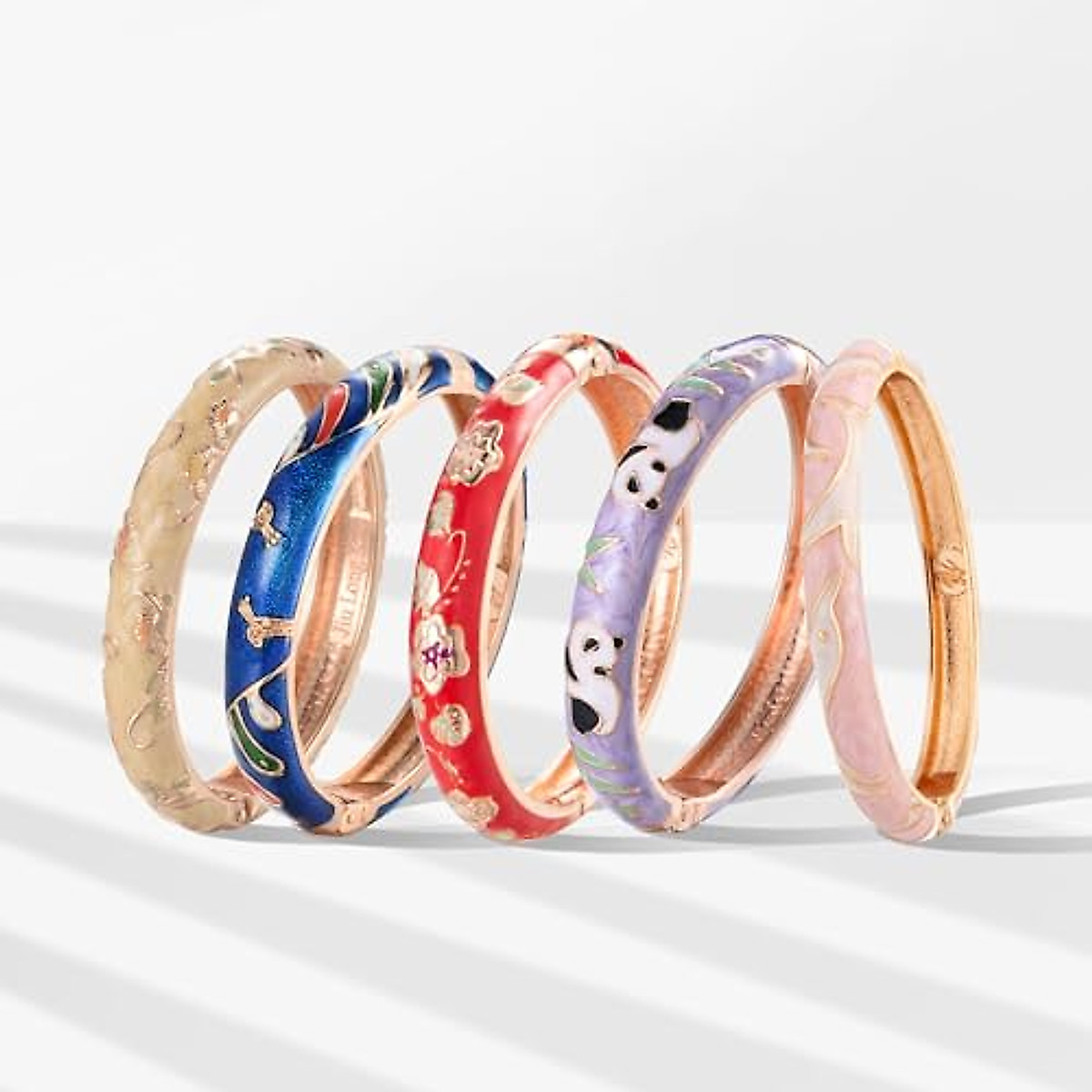 UJOY Random Pack Colors Enamel Jewelry Set Golden Flower Engraved 10 PCS Cloisonne Bracelets in a Box