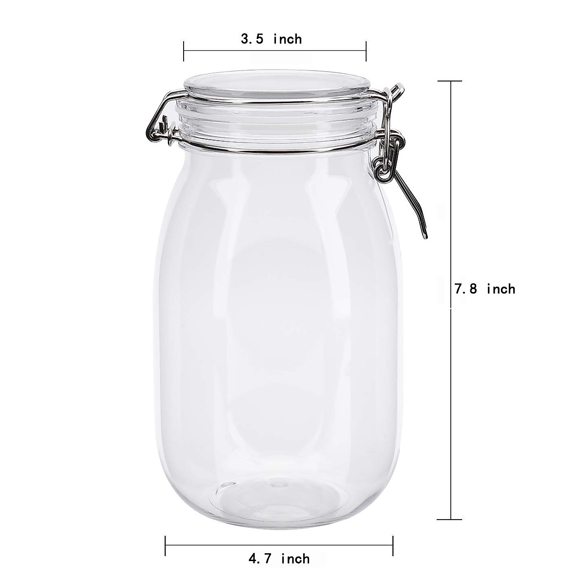 Lawei 4 Pack Plastic Mason Jars with Hinged Lids - 55 Oz Airtight Storage Canister Wide Mouth Kitchen Food Storage Jar for Sugar, Flour, Cereal, Coffee, Pasta, Cookies and Canning