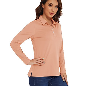 KEFITEVD Athletic Shirts Women Golf Polo Shirts Long Sleeve Collared Shirt UPF 50+ Quick Dry Sun Shirt Outdoor Performance Rashguard for Women Apricot