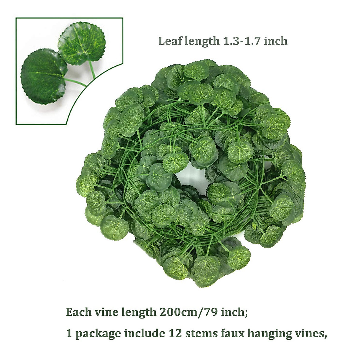 Guagb 12 Strands Artificial Vines - Fake Ivy Silk Leaves - Faux Green Garland Hanging Vine for Room Wall Kitchen Office Garden Home Wedding Party Decor