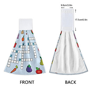 Vnurnrn Hand Towels for Kitchen 2 Pcs Hanging Kitchen Towels Set，Crossword Fruits Soft Absorbent Tea Bar Dish Cloths Bath Towel 123 for Bathroom Laundry Room
