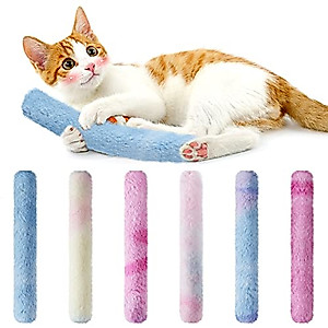 MEWTOGO 6Pcs Cat Kicker Toys with Sound Paper- Kitty Kick Sticks Soft Plush Cat Chew Toy to Squeak- Durable Cat Kick Toy for Indoor Kitten Cats Playing Chewing(11.8" x 1.6")