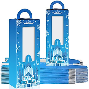 24 PCS Snowflake Party Favor Boxes Blue Princess Castle Birthday Party Candy Treat Boxes Winter Wonderland Doll Goodie Boxes Snow Theme Birthday Party Decor for Kids Girl Bridal Baby Shower Supplies