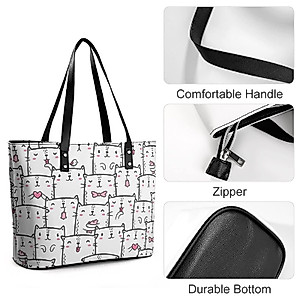 Womens Handbag Cats Doodles Pattern Leather Tote Bag Top Handle Satchel Bags For Lady