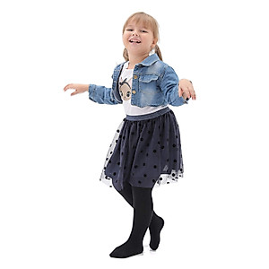 EPEIUS Little Girl Tights Toddler Baby Girl Seamless Cable Knit Leggings Thick Solid Cotton Stockings Footed Pants for 2-4 Years 3 Pair Pack,Black/White/Pink