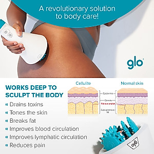 glo Glo910+ - Anti-Cellulite Massager - 4 Interchangeable Heads with Phototherapy for Exfoliation & Drainage - for Legs, Thighs, Buttocks & Muscles - Clinically Tested
