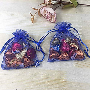 COTOSEY 100PCS Stars and Moon Organza Drawstring Pouches Jewelry Party Wedding Favor Gift Bags (3X4 Navy Blue)