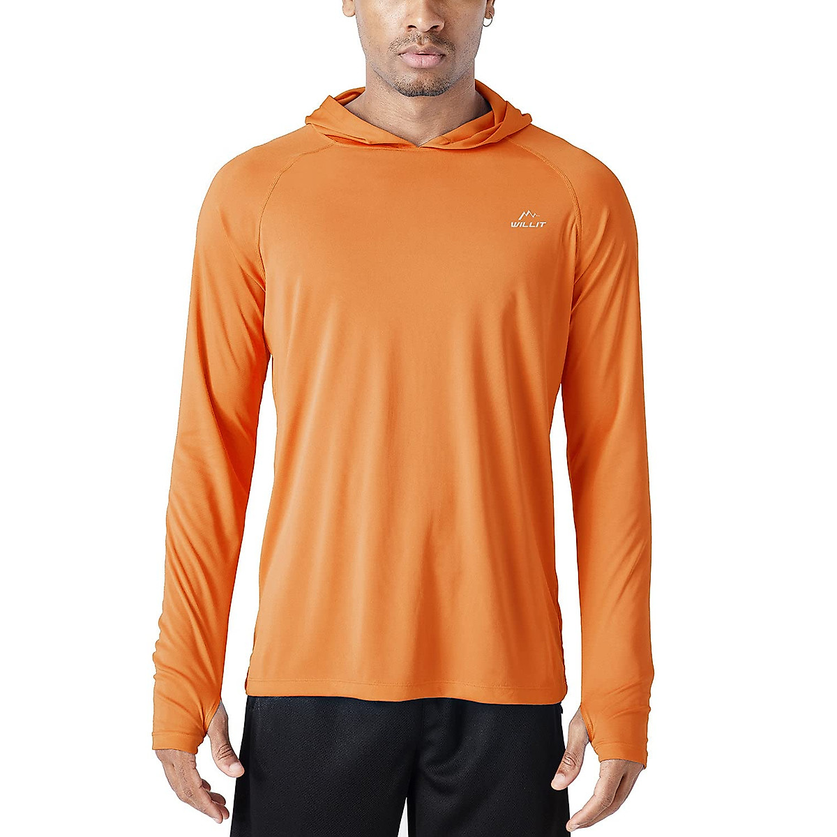 Willit Men's UPF 50+ Sun Protection Hoodie Shirt Long Sleeve SPF Fishing Outdoor UV Shirt Hiking Lightweight Orange M