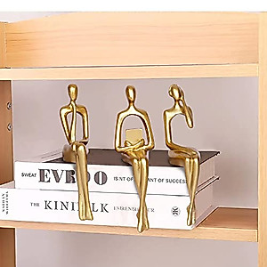 3Pcs Gold Decor Thinker Statue Abstract Art Sculpture Decorations Reading Women Figurine Modern Sitting Shelf Decor for Home Decor Living Room Bookshelf Coffee Table Desktop Office Decoration(Gold)