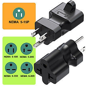 [4-in-1] 15 Amp Household AC Plug to 20 Amp T Blade Adapter,5-15P to 5-20R,5-15P to 6-15R,5-15P to 6-20R, 4 in 1 AC Power Adapter,15A 125V to 20A 250V 15A 125V to 20A 250V Adapter