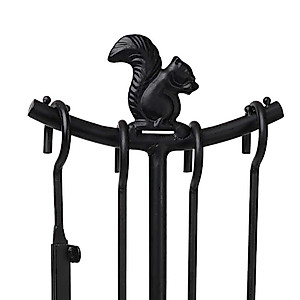 MYFIREPLACEDIRECT 5 Pieces Fireplace Tools Sets Strength Wrought Iron Indoor Outdoor Fire Place Toolset Hearth Accessories Kit (Black Squirrel w/Gloves)
