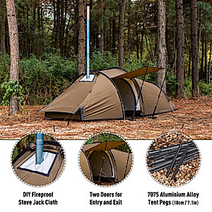 Camping Hot Tent Chimney Tent 2 Person Tent, POMOLY Locomotive 20 Tunnel Tent with Stove Jack for Hiking, Hunting, Backpacking