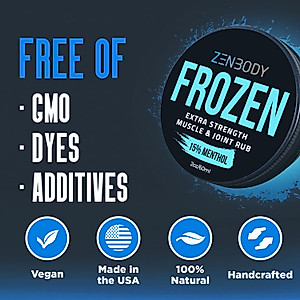 Zenbody Frozen Joint & Muscle Rub - 15% Menthol for Muscle & Joints, Extra Strength Formula, 100% Natural Ingredients, Travel-Friendly, Quick & Easy to Apply, Handcrafted in the USA - 2 Oz