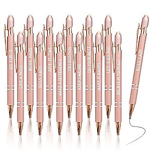 Fuhgkg 12 Pieces Rose Gold Inspirational Ballpoint Pens with Touch Screens Stylus Tip,Fine Point Smooth Writing Encouraging Motivation Pens for Women,Black Ink