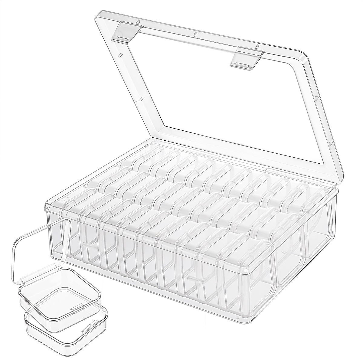 30 PCS Bead Organizer Box, Small Clear Plastic Bead Storage Containers, 1 Craft Storage Box with Hinged Lid, Mini Box for Jewelry Making DIY Bracelets Beading Nails Screws Seeds Small Parts