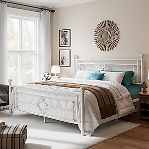 HOOMIC 14 Inch Queen Size Metal Platform Bed Frame, Vintage Victorian Style, Wrought Iron Headboard and Footboard/Mattress Foundation for Storage/No Box Spring Required/Easy Assembly/White