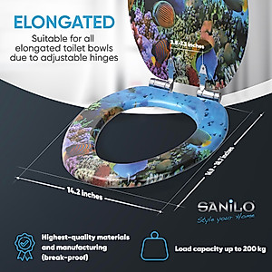 Sanilo Soft Close Toilet Seat ELONGATED, Quiet and Slow Close Lid and Seat, Strong Bumpers and Hinges, Ocean