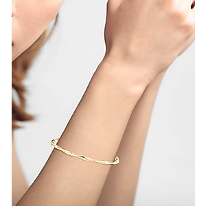 Miabella 18K Gold Over Sterling Silver Italian Oval Twist Hinged Bangle Bracelet for Women, 925 Made in Italy (Large - 8 Inches)