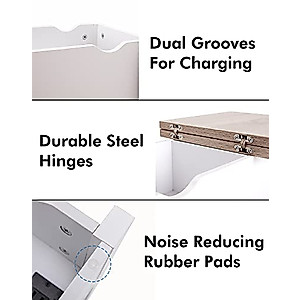 Awescuti Narrow End Table with Charging Station Farmhouse Slim Side Table with USB Ports and Power Outlets, Nightstand with Flip Top and Storage Drawer, for Small Spaces Living Room Bedroom, White