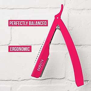 Professional Straight Razor Bundle - Stainless Steel Straight Edge Razor with 20 Gravity Premium Blades (Mystique, Panthera)