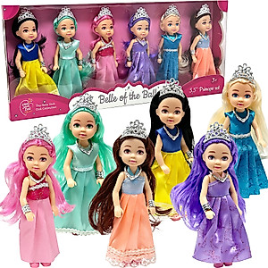 Little Dolls Set with Mini Princess Dolls for Girls – Princess Toy Dolls for Dollhouse –Small Doll Mini Princess Figures with Tiaras, Hair Accessories