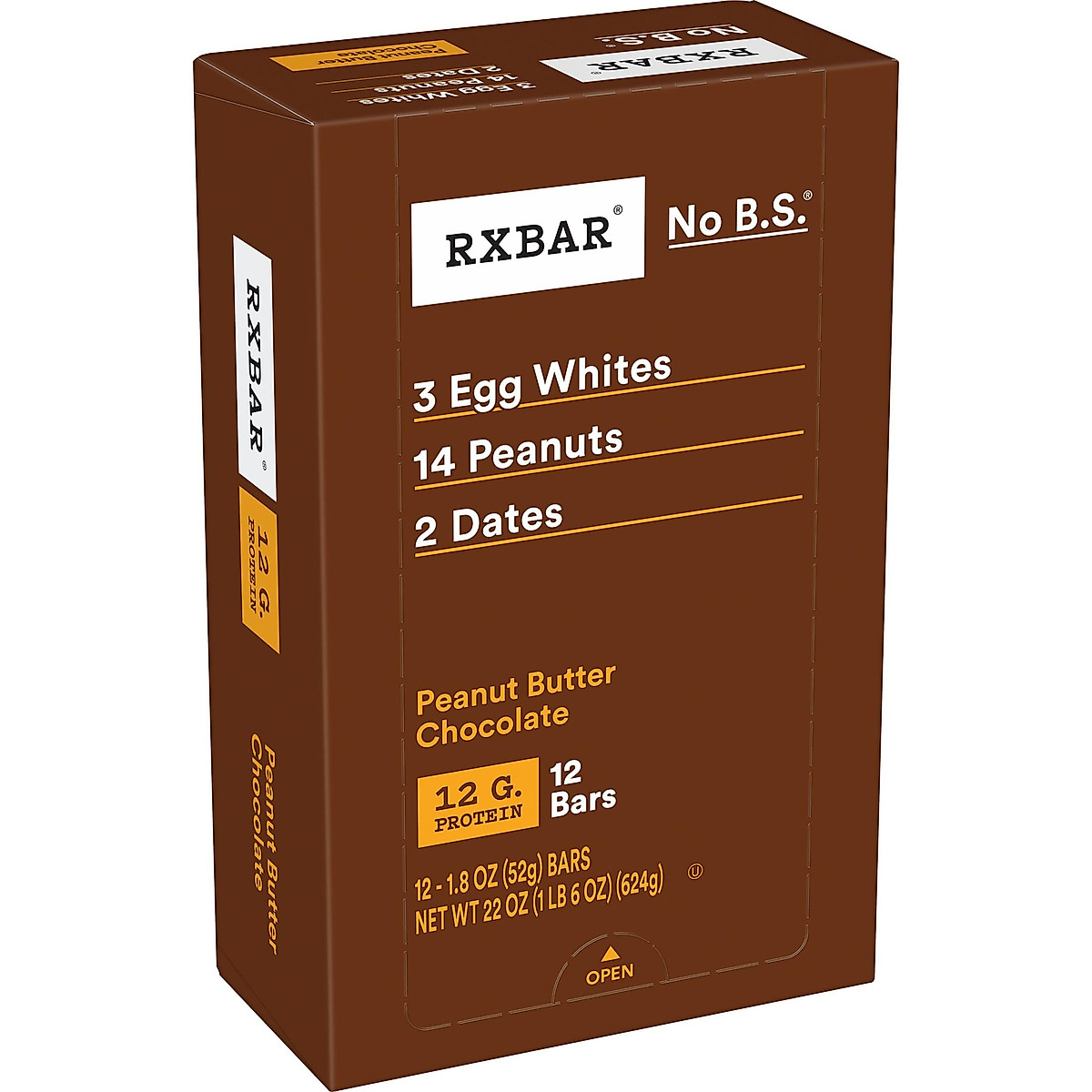 RXBAR Protein Bars, Protein Snack, Snack Bars, Peanut Butter Chocolate, 22oz Box (12 Bars)