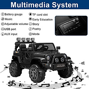 VALUE BOX Safety 12V Electric Two Seaters Ride On Car, Remote Control Kids Toddler Ride On Cars Motorized Vehicles Toy Car, Wheels Suspension, Seat Belts, LED Lights and Horn (Black)